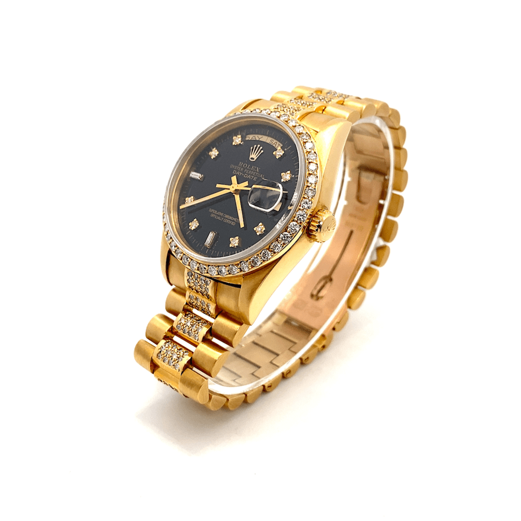 36 mm 18K Day Date Presidential - Black Diamond Dial - Half Iced ...